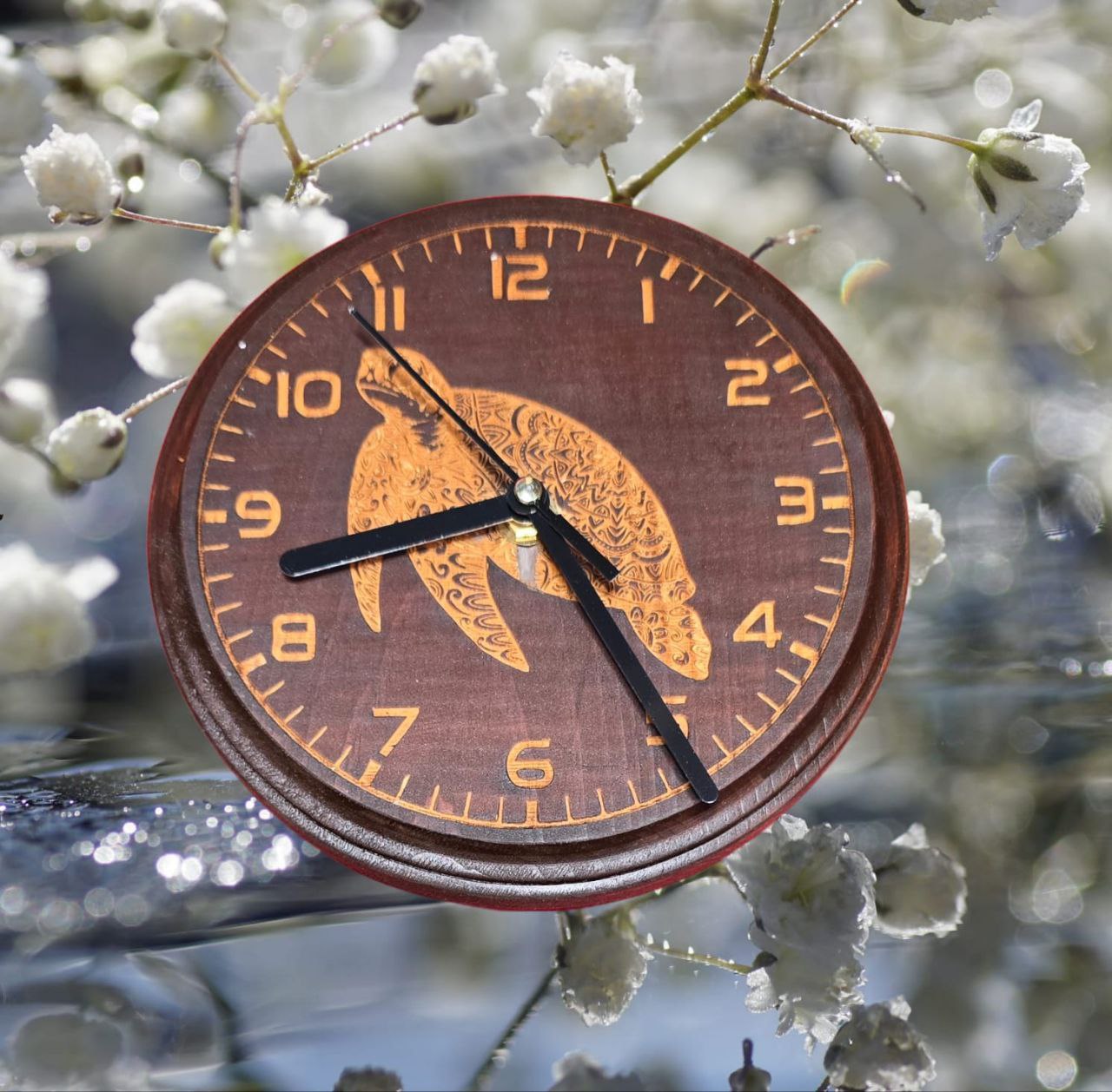 Wooden Wall Clock: Nature-Inspired Laser Engraved Timepiece, Rustic Ho ...